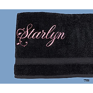 Stitches XXI Personalized Bath Towel. Luxury Embroidered Custom Bathroom Towel 100% Cotton Black 30x54 inches