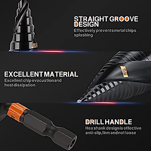 KSEIBI 13 Steps 1/8-1/2 inch SAE Standard Industrial Grade Step Drill Bit Ready Impact 1/4 inch Shank, 575075 High Speed Steel Black Oxide M2 Metal Drill Bits