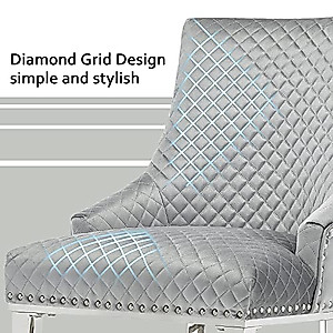 AZhome Dining Chairs, Silver Gray Velvet Upholstered Dining Room Chairs with Silver Metal Legs, Heavy Duty Dining Chair Set of 6