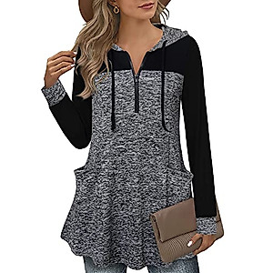 Vivilli Women's Thin Tunic Hoodies Long Sleeve Zip Up Sweatshirts Pullover Blouse Tops (Multi Black, XXX-Large)
