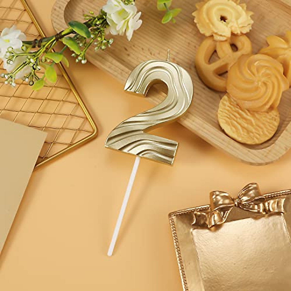 2.8inch Birthday Number Candle, 3D Candle Cake Topper Cake Numeral Candles Number Candles for Birthday, Wedding, Anniversary Parties, Celebration (Gold, 2)