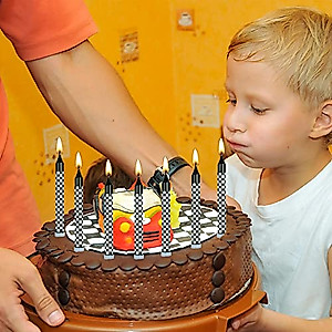 12 Pcs Racing Cars Themed Birthday Candles Black and White Checkered Flag Cupcake Topper for Racing Cars Party Decoration Baby Shower for Boys Children