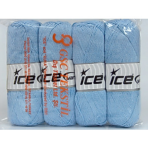 Lot of 4 x 100gr Skeins Ice Yarns COTTONAC FINE (50% Cotton) Yarn Baby Blue