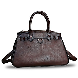 Genuine Leather Top Handle Handbag Purse for Women Handmade Retro Crossbody Satchel Purses (Coffee)