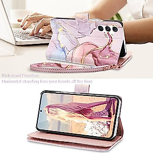 Fingic Samsung Galaxy A54 5G Case,Samsung A54 5G Wallet Case【9 Card Holder】 Rose Gold Marble PU Leather Detachable Wrist Strap Wallet Case for Women Girls Cover Case for Samsung Galaxy A54 5G,6.4Inch