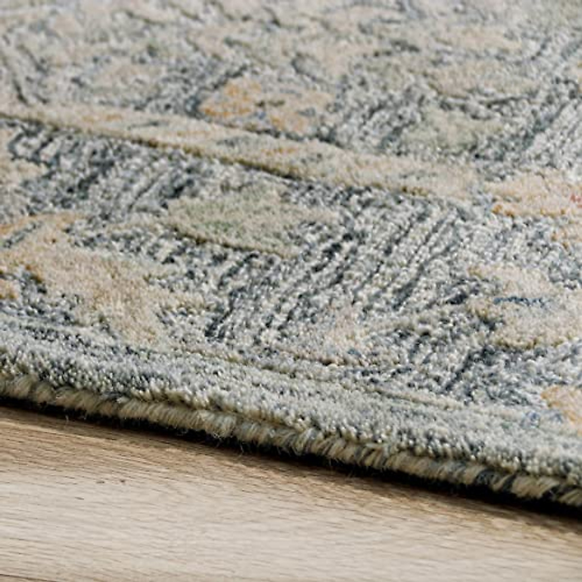 Trade AM Ox Bay Hand Tufted Traditional Abstract Floral Wool Area Rug, Slate Blue, 9' x 12' (Alice-AB)