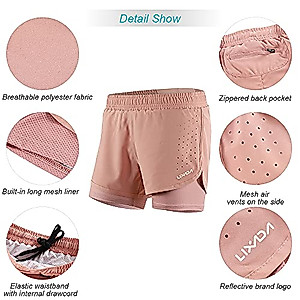 LIXADA Women's Running Shorts 2-in-1 Double Layer Elastic Waistband Workout Fitness Active Yoga Jogging Athletic Black