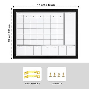 Aitakatta 3-in-1 Dry Erase Calendar for Wall, Magnetic Monthly & Weekly Calendar Whiteboard, Dry Erase Board for Wall with Black Wood Frame, Hanging White Board Calendar for Decor/Memo(YL+ZL-BK,4333)
