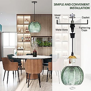 HDXZTQ Modern Pendant Light Kitchen Island 9.8in Glass Pendant Light Kitchen Pendant Lights Single Pendant Lights Pumpkin Design Small Pendant Light Adjustable， Green Pendant Light Fixture