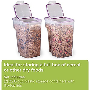 Snapware Airtight 2-Pack (22.8 Cup) Cereal Dispenser Storage Containers, Flip-Top Lid BPA Free, Plastic Containers For Cereal, Rice, Snack, Dry Food and Pantry Organization