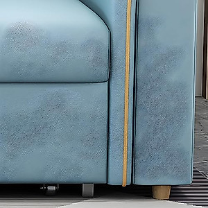 LAKIQ Contemporary Blue Sofa Bed with Storage Faux Leather, Metal, Sponge Seat Fill Loveseat Couch (94.5" L x 31.5" W x 33" H)