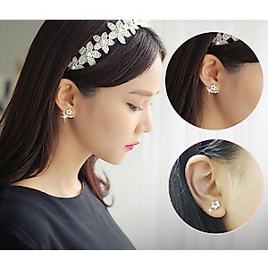 XINSHUN Women Fashion Accessories Silver Crystal Stud Earrings Boucle d'oreille Femme Flower Earrings Gold Bijoux Jewelry(Gold)