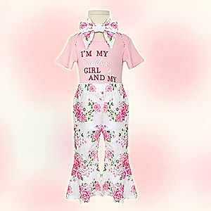 Tokidaring Infant Baby Girl Romper Bodysuit Tops Flared Bell Bottom Pants Cute Summer Outfits with Headband 3-6M Pink