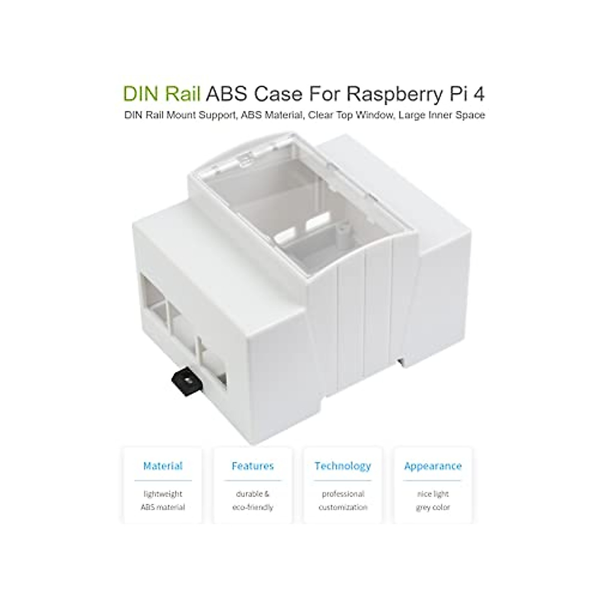 waveshare for Raspberry Pi 4 Case,DIN Rail ABS Case for Raspberry Pi 4 Model B, Large Inner Space,Compatible with Raspbeery Pi Expansion Board PoE HAT (D), RS485 CAN HAT, 2-CH RS485 HAT
