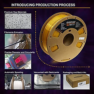 OVERTURE Silk Filament PLA 1.75mm Clog-Free Shiny 3D Printer Filament, 1kg Spool (2.2lbs), Dimensional Accuracy +/- 0.03 mm, Fit Most FDM Printer(Silk Gold)