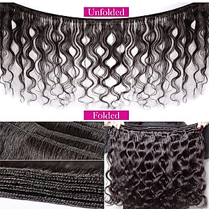 Aopusi Human Hair Bundles with Closure (22 24 26+20，Free Part) Body Wave Bundles with Lace Closure Brazilian Human Hair Weave Bundles with Closure Virgin Hair Weft 150% Density Natural Color