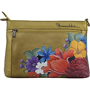 Anuschka Women’s Genuine Leather Shoulder Organiser - Hand Painted Exterior - Dreamy Floral