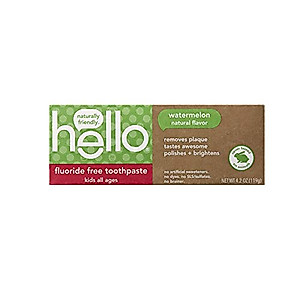 Hello Oral Care Kids Fluoride Free and SLS Free Toothpaste Twin Pack with BPA-Free Kids & Toddler Toothbrush, Natural Watermelon