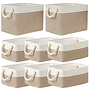 8 Pack Fabric Storage Baskets for Shelves Collapsible Storage Bins Decorative Baskets Empty Gift Foldable Cloth Baskets with Handles for Organizing Home Closet Towels Kids Baby Clothes, Beige 2 Sizes
