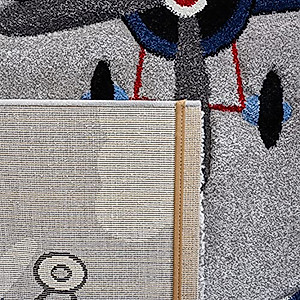 Safavieh Carousel Kids Collection 4' x 6' Light Grey/Red CRK137F Airplane Hot Air Balloon Nursery Playroom Area Rug