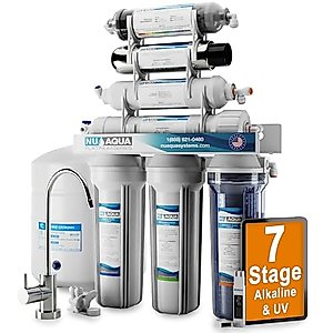 NU Aqua 7-Stage UV & Alkaline Under Sink Reverse Osmosis Water Filter System - 100 GPD RO Filtration & Remineralization - Faucet & Tank - PPM Meter - 100GPD Undersink - Home Kitchen Drinking Purifier