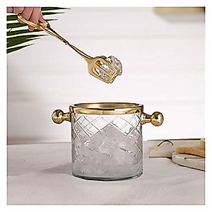 SOSSEG Ice Bucket, Ice Bucket, Handmade Brass Glass Ice Bucket with Ice Clip Dining Table Cooler Wine Wine Rack Ice Bucket Champagne Can Cooler Wine Chiller Bucket