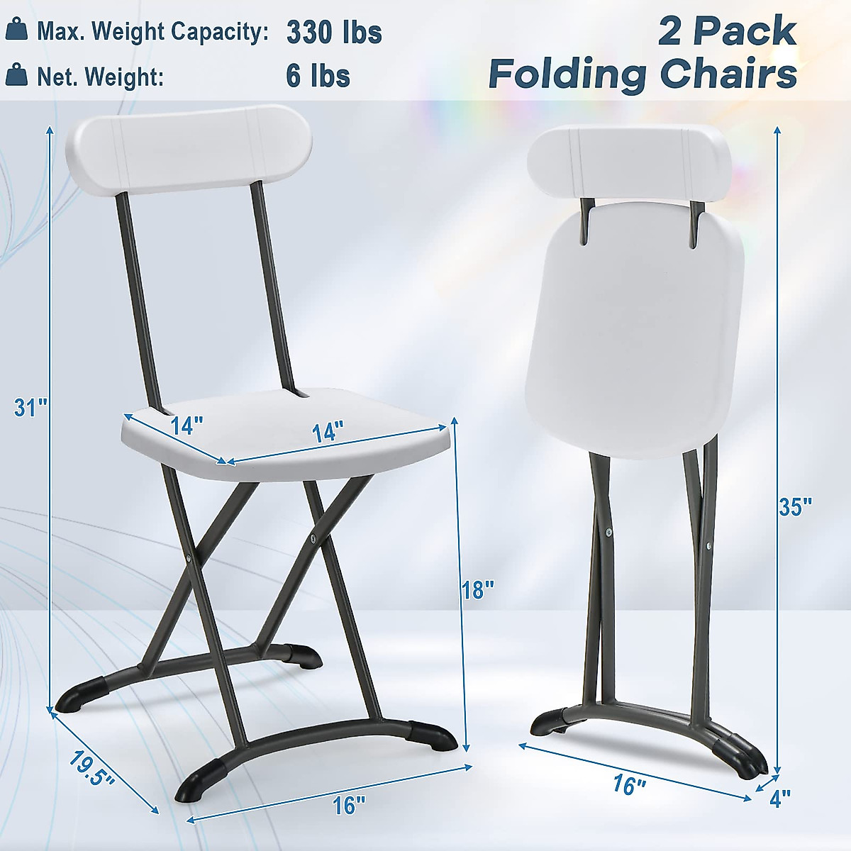 Giantex 2-Pack Folding Chairs, Plastic Event Chairs, 400LBS Lightweight Foldable Chairs with Solid X-Shape Frame, Oversized Seat, Outdoor Indoor Chairs for Home Garden Patio Yard, White