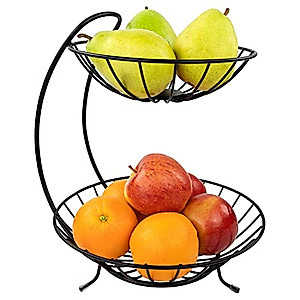 Spectrum Diversified Yumi Arched 2-Tier Server Stacked Bowls, Dining Table & Kitchen Counter Organizer, Modern Fruit Basket Stand, Black