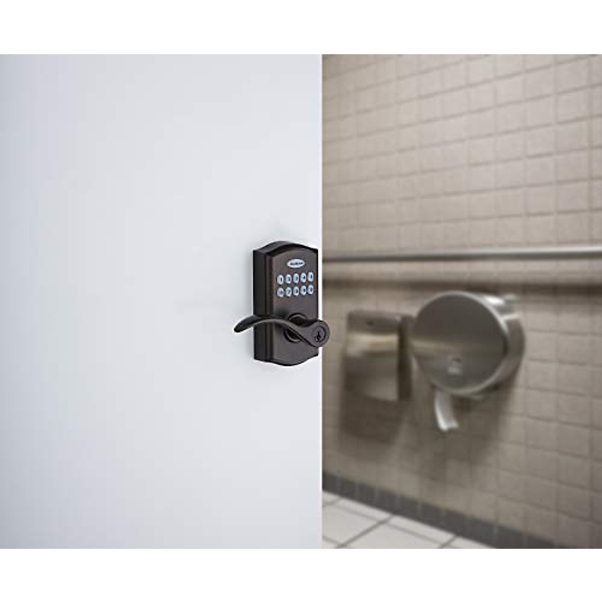 Kwikset SmartCode 955 Keypad Electronic Lever Door Lock Deadbolt Alternative with Pembroke Door Handle Lever Featuring SmartKey Security in Venetian Bronze