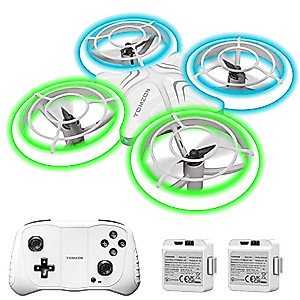 TOMZON A34 Drone for Kids with Green and Blue LED Lights, RC Mini Drone with Altitude Hold, 3D Flip, Headless Mode and 3 Speeds, Quadcopter with 5 Light Modes, 2 Batteries, Toy Gift for Boys and Girls