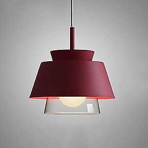 American Glass Chandelier, Wrought Iron Height Adjustable Pendant Light Cafe Restaurant Bedroom Hallway Bar Living Room Pendant Lamp (Color : Burgundy)