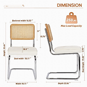 COLAMY Mid Century Modern Dining Chairs Set of 2, Velvet Rattan Dining Room Kitchen Side Chairs with Metal Chrome Legs and Upholstered Seat for Home, Living Room, Bedroom - Beige