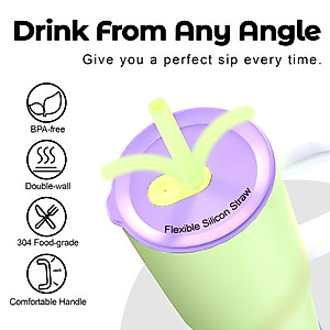 winiwo 40 oz Tumbler with Handle and Straw for Her, Flexible Straw, Insulated Tumbler Cups with Silicone Bottom, Keeps Beverages Cold Up to 24 Hours, Gym/Work/Travel/School/Gift（Bud Green）