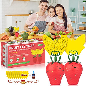 Fruit Fly Traps for Indoors,Effective Fly Catcher Gnat Traps for House with Yellow Sticky Traps,Fruit Fly Trap with Sticker with Bait Safe Non-Toxic Reusable Fly Trap for Home, Plant, Kitchen(2pack)