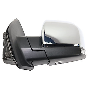 Kool Vue Right Power Heated Mirrors for Ford F-150 2015-2017 Power Fold With Signal Light, Blind Spot Monitor, Memory & Puddle Lamp; Without Auto-Dimming Chrome