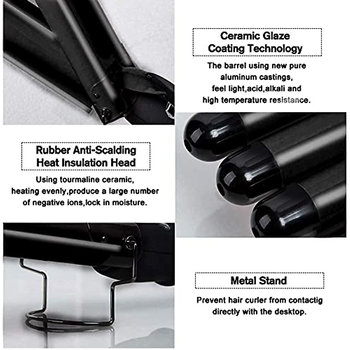 Tourmaline Ceramic 3 Barrel Curling Iron and Waver, 1 Inch - Mermaid Beach Waves, Heat Up Quickly, Black