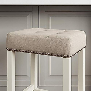 Nathan James Hylie Nailhead Wood Pub-Height Kitchen Counter Bar Stool 24", Natural Flax/White