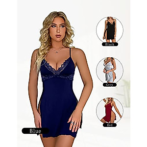 Queenfox Women's Lingerie Nightgowns for Women Soft Sexy Sleepwear Navy S