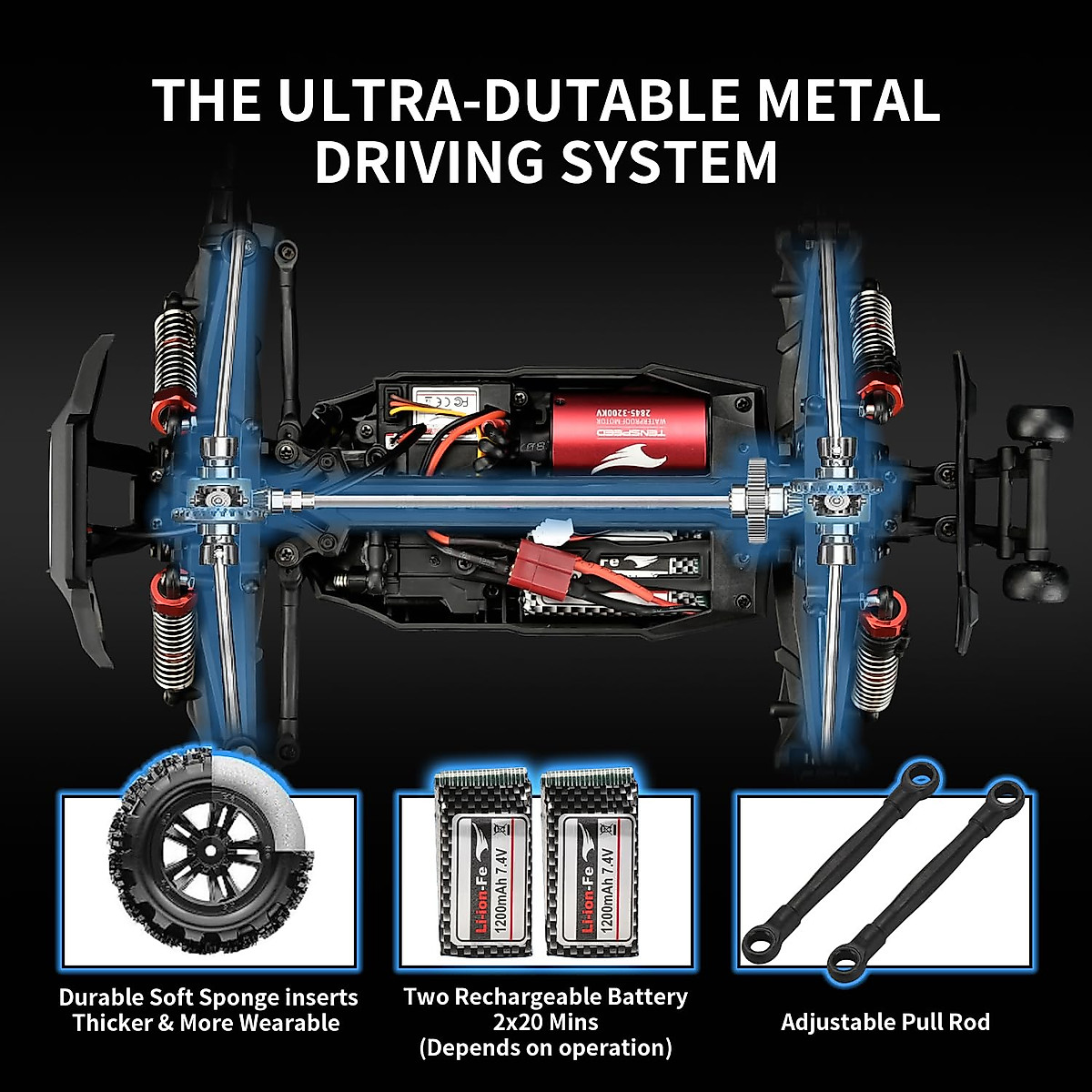 WIAORCHI 1:16 RTR Brushless High Speed RC Cars for Adults, Max 42mph Hobby Electric Off-Road Jumping RC Monster Trucks, Oil Filled Shocks 4WD Remote Control Car with 2 Batteries for Boys