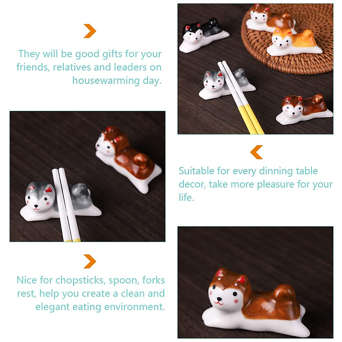 Operitacx 4Pcs Ceramic Cute Dog Chopsticks Rest Dinner Spoon Rest Stand Knife Fork Chopstick Holder Fork Spoon Racks Desktop Decor