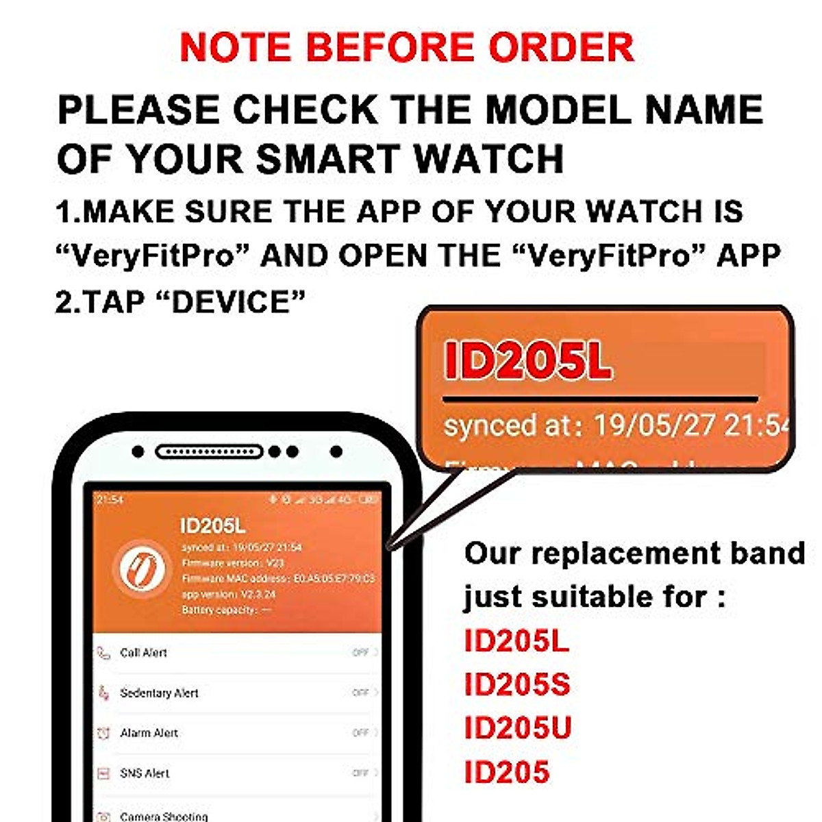 Acofit Silicone Smart Watch Bands Replacement Straps Bands for ID205L ID205S ID205U ID205G ID205 Veryfitpro Smart Watch Replacement Band for SW021 SW023 SW025 Smartwatch strap