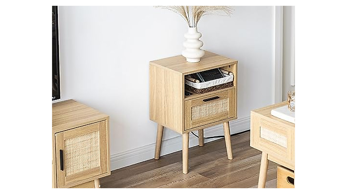 Labcosi Mid Century End Table with Charging Station