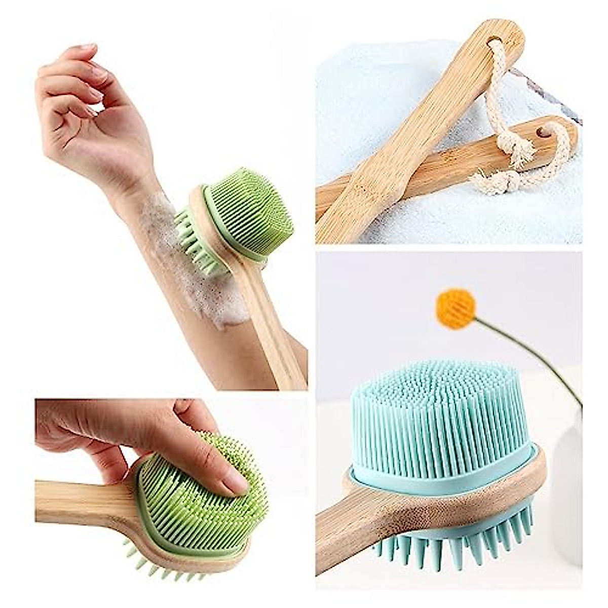 Kokiya Shower Brush Back Scrubber,Dual Sided Long Handle Back Scrubber,Bath for Body Shower, Green, 32.5cmx7.1cm
