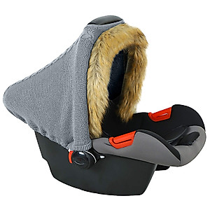Yinuoday Baby Car Seat Cover with Faux Fur Hem Winter Knitted Stretchy Infant Stroller Cover Carseat Canopy for Boy Girl Indoor Outdoor