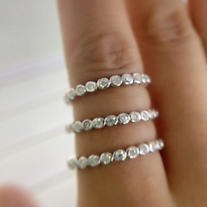 TwoBirch Platinum Plated Sterling Silver Bezel Set Round Cut Moissanite Eternity Ring (GRA CERTIFIED) (2MM) SIZE 6