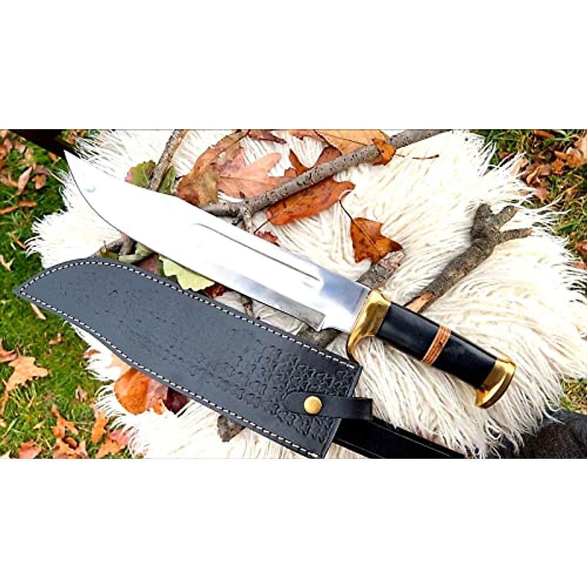 Dundee 440C Crocodile Bowie Knife Full Tag Paper Cutting Shapening With Hand Stitch Leather Sheath