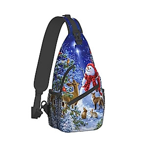 Christmas Santa Snowman Sling Bag, Fashion Crossbody Backpack Shoulder Bag Chest Bag for Men Women Outdoor Hiking Travel