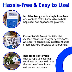 Bluelab Combo Meter for pH, Temperature & Conductivity in Water - Easy Calibration, Digital EC/TDS/PPM Tester for Hydroponics & Indoor Plants (METCOM)