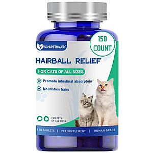 Cat Hairball Support, Hairball Remedy Cat Treats, Cat Furball Treatment, Supports Skin & Coat, Digestion, Cat Supplements, 150 Tablets