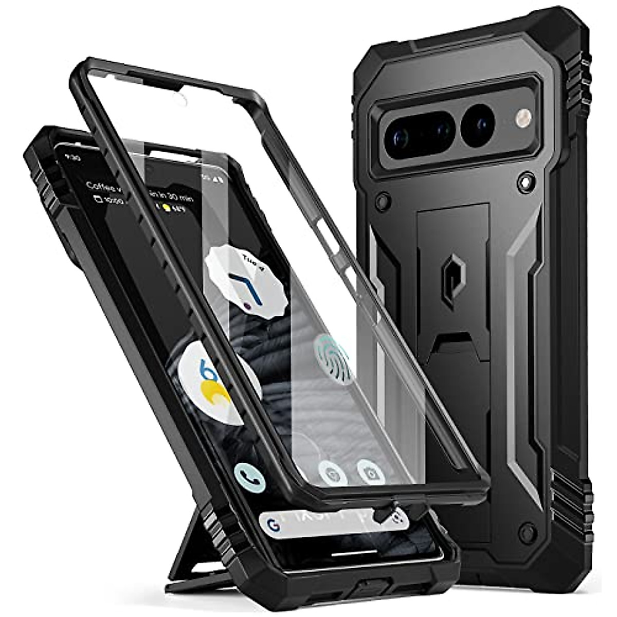 Poetic Revolution Series Case for Google Pixel 7 Pro 5G, Built-in Screen Protector Work with Fingerprint ID, Full Body Rugged Shockproof Protective Cover Case with Kickstand, Black